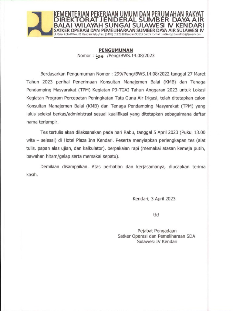 Pengumuman TPM Dan KMB | PDF