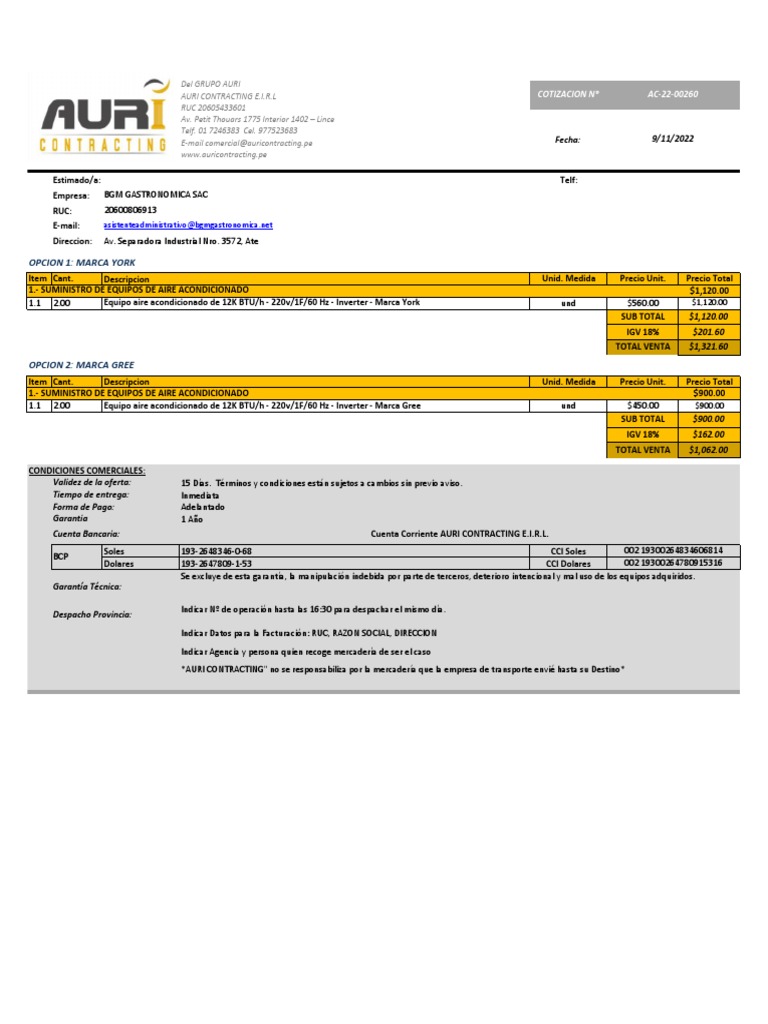 Cot - Ac-22-00260 - Auri Contracting | PDF | Economias