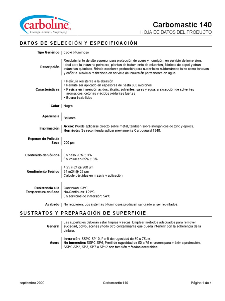 Carbomastic 140 PDS | PDF | Ventilación (Arquitectura) | Hormigón