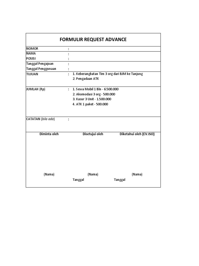 Form Request Advance | PDF