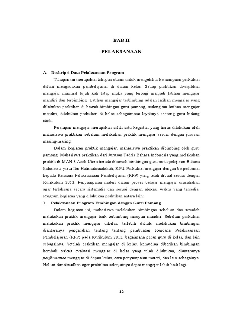 Bab Ii Pelaksanaan: A. Deskripsi Data Pelaksanaan Program | PDF