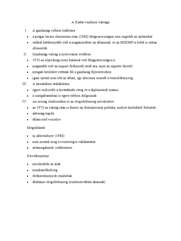 A Kádár Rendszer Válsága | PDF