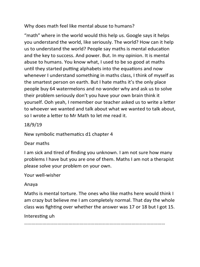 Why Does Math Feel Like Mental Abuse To Humans ANAYA PDF