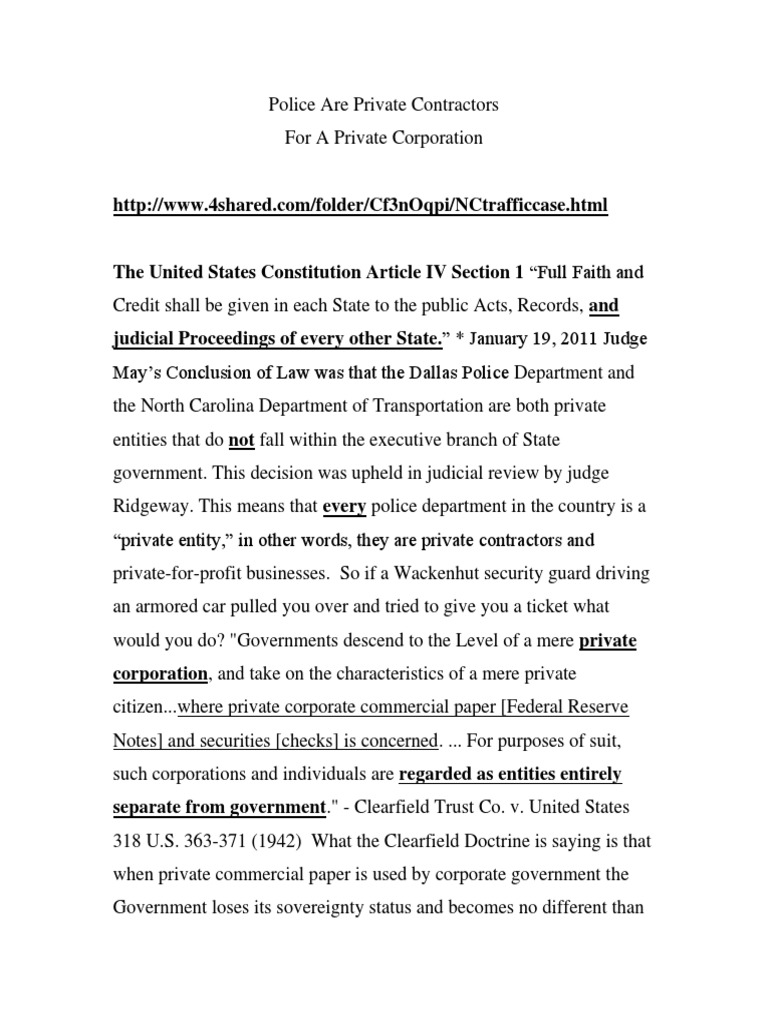 Police Are Private Contractors For A Private Corporation | PDF | Full ...