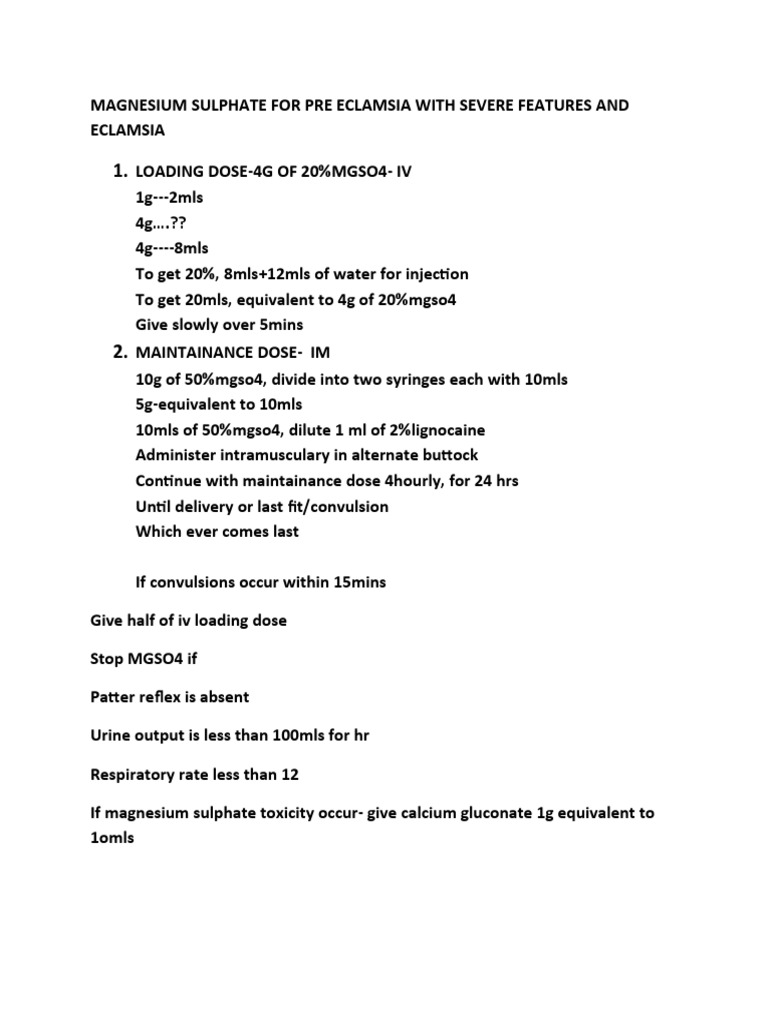 Magnesium Sulphate Protocol | PDF