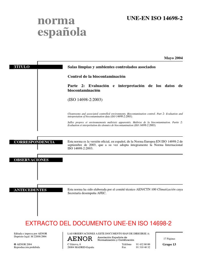 Norma Española: UNE-EN ISO 14698-2 | PDF