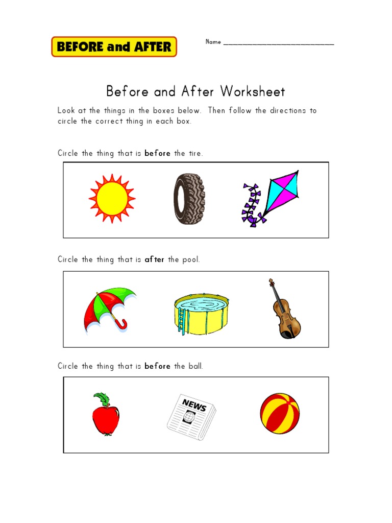 KG English Before & After Worksheets Sep162018 | PDF