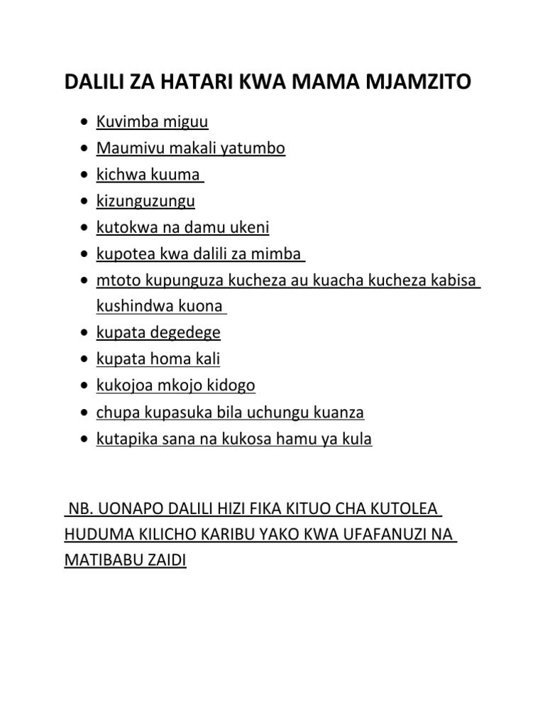 Dalili Za Hatari Kwa Mama Mjamzito | PDF