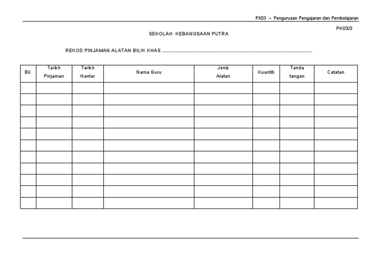BUKU REKOD Pinjaman Alatan | PDF