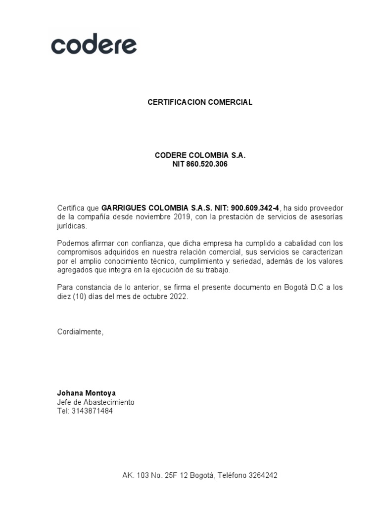 Certificacion Comercial | PDF