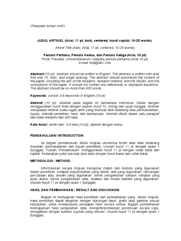Template Artikel JIHP-edit | PDF | Seni & Disiplin Bahasa | Metode & Bahan Ajar