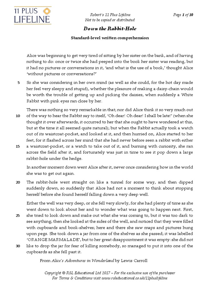 Down The Rabbit-Hole: Standard-Level Written Comprehension | PDF ...