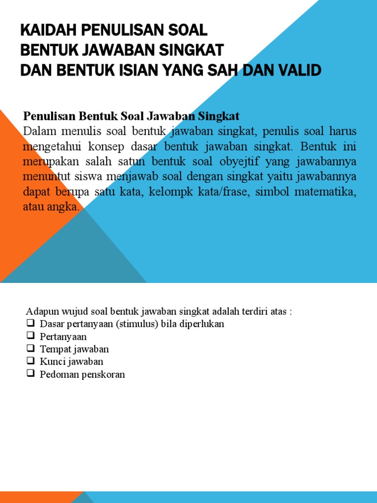 Kaidah Penulisan Soal Isian Dan Uraian | PDF