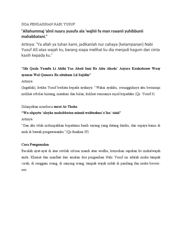 Doa Pilihan Nabi Yusuf | PDF