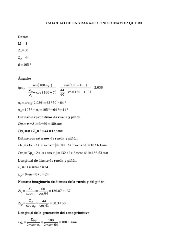 Calculo de Engranaje Conico Mayor Que 90 | PDF