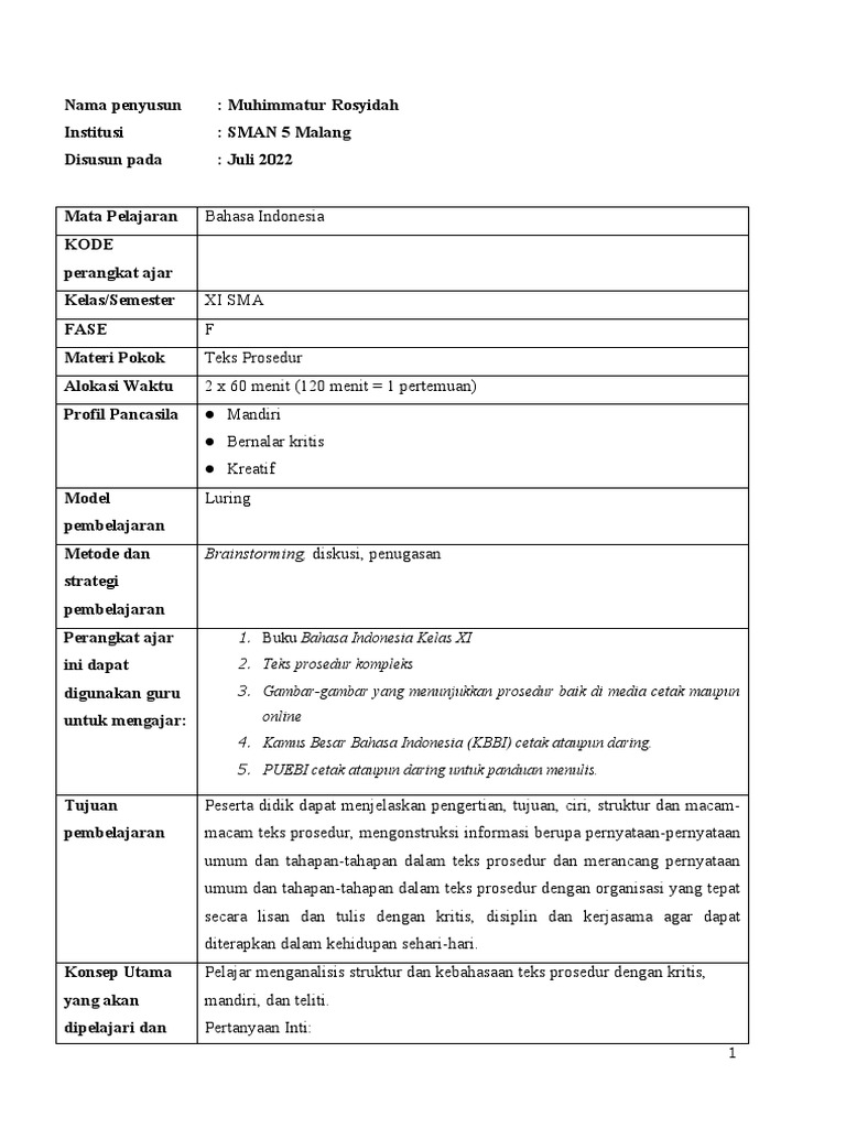 Kerangka Modul Ajar | PDF