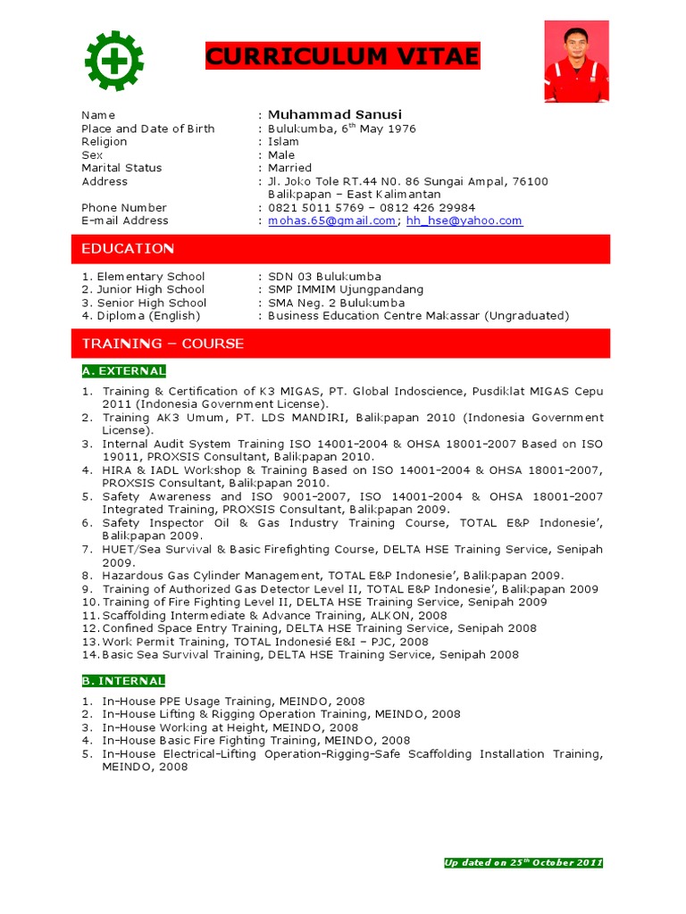 Dokumen - Tips - Contoh CV Hsedoc | PDF | Occupational Safety And Health | Workplace