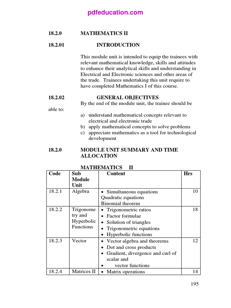 Mathematics II Course Outline | PDF | Matrix (Mathematics) | Derivative