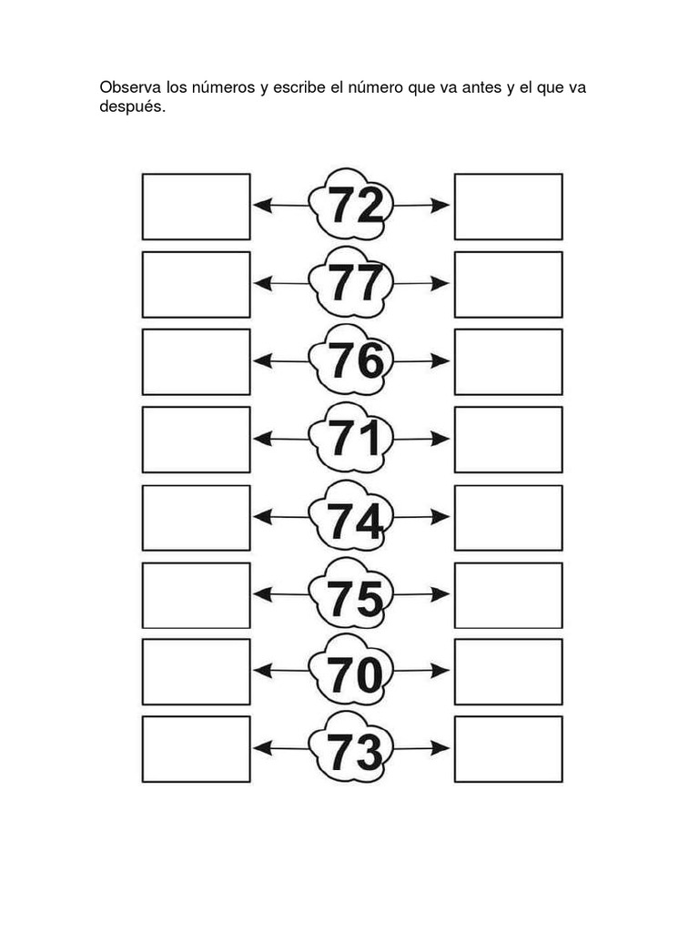 Observa Los Números y Escribe El Número Que Va Antes y El Que Va ...
