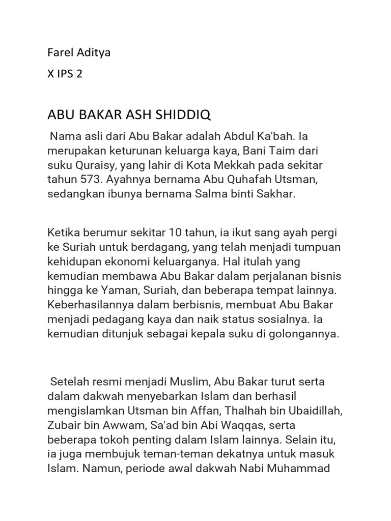 Biografi Abu Bakar Ash Shiddiq | PDF