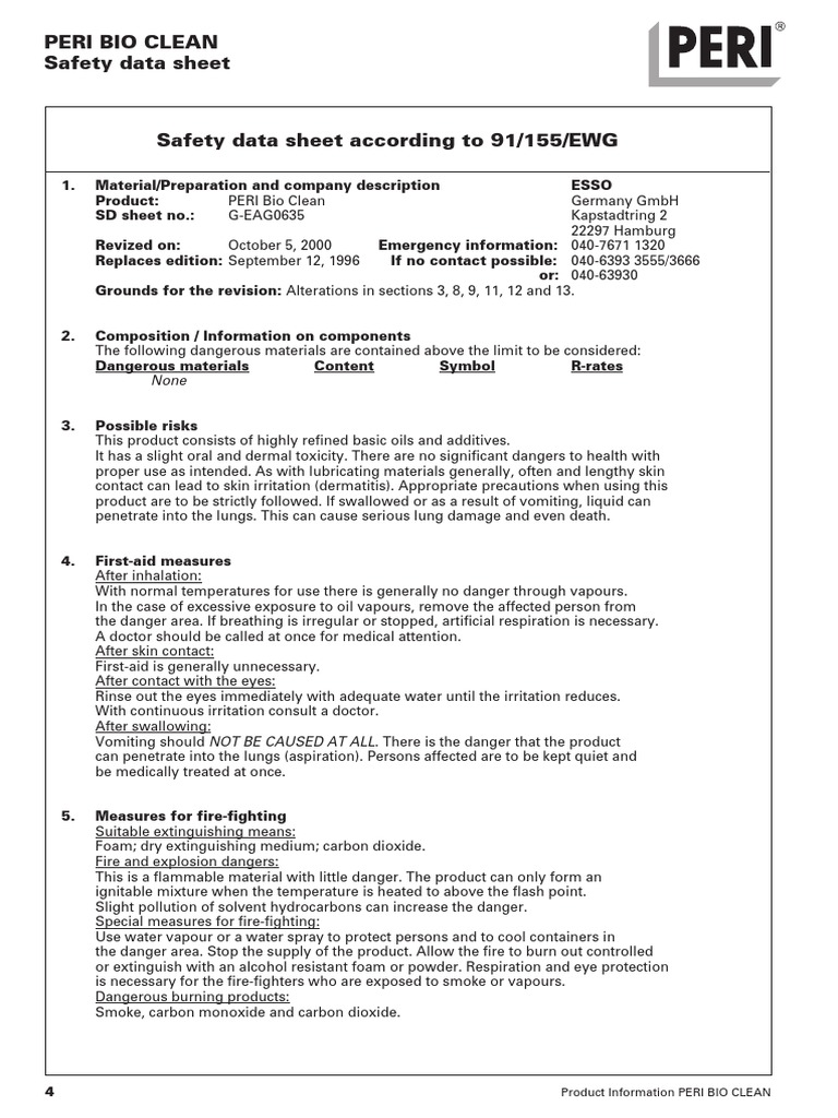 PERI BIO CLEAN Safety Data Sheet | PDF | Toxicity | Water