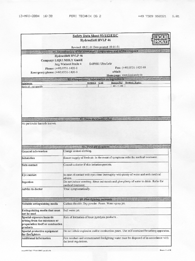 Hydraulic Oil MSDS | PDF