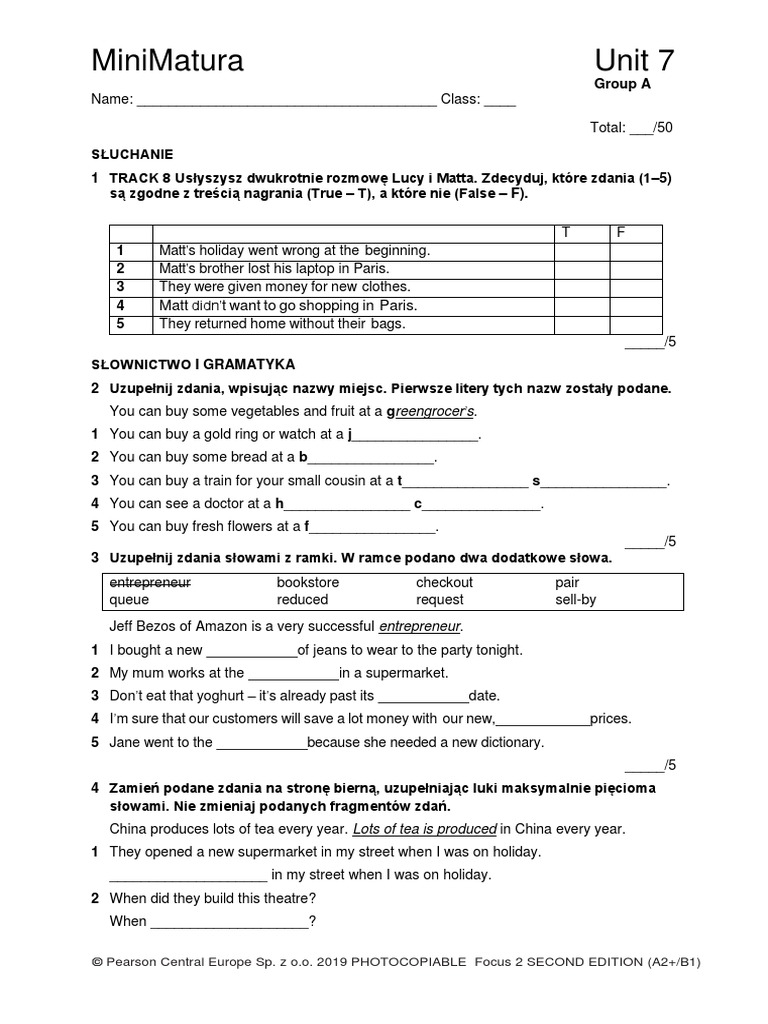 Minimatura Unit 7: © Pearson Central Europe Sp. Z O.O. 2019 ...