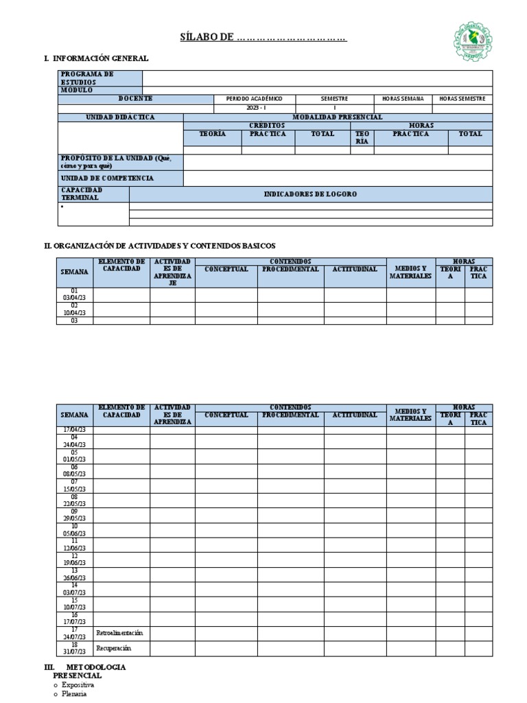 Formato Silabo 2023 | PDF | Aprendizaje