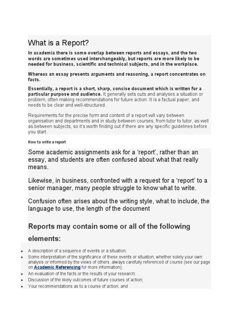 What Is A Report?: Reports May Contain Some or All of The Following ...