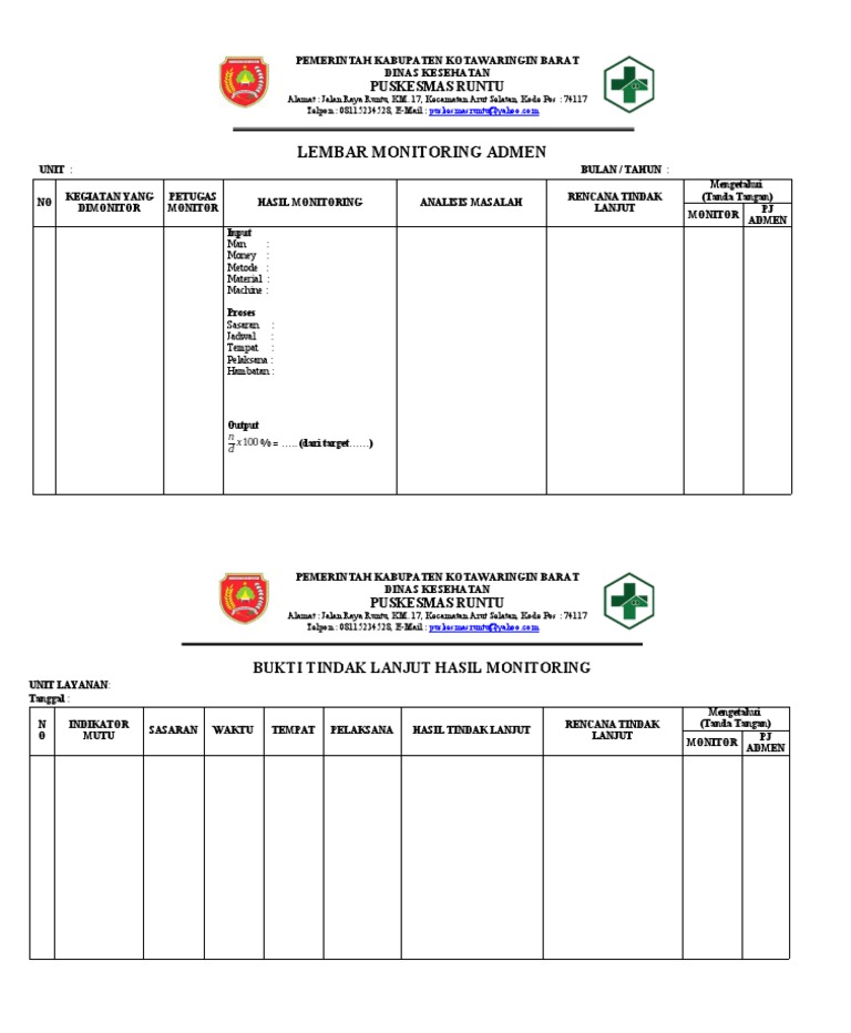 Lembar Monitoring Indikator Mutu Admen | PDF