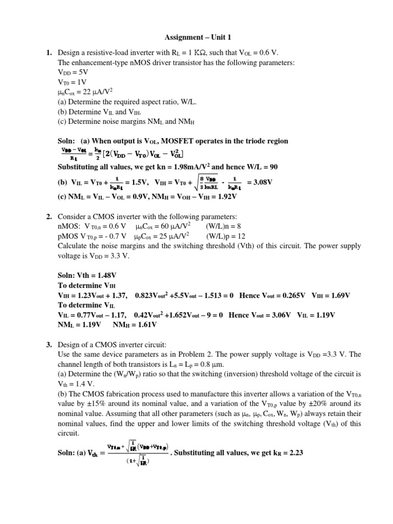 Assignment - Unit 1 | PDF | Cmos | Mosfet