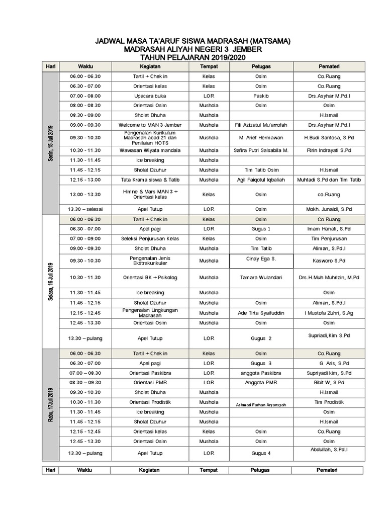 Jadwal Matsama | PDF
