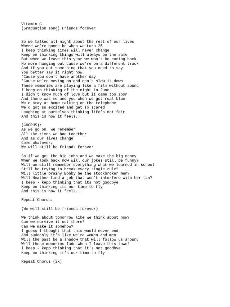 Friends Forever: Graduation Anthem | PDF