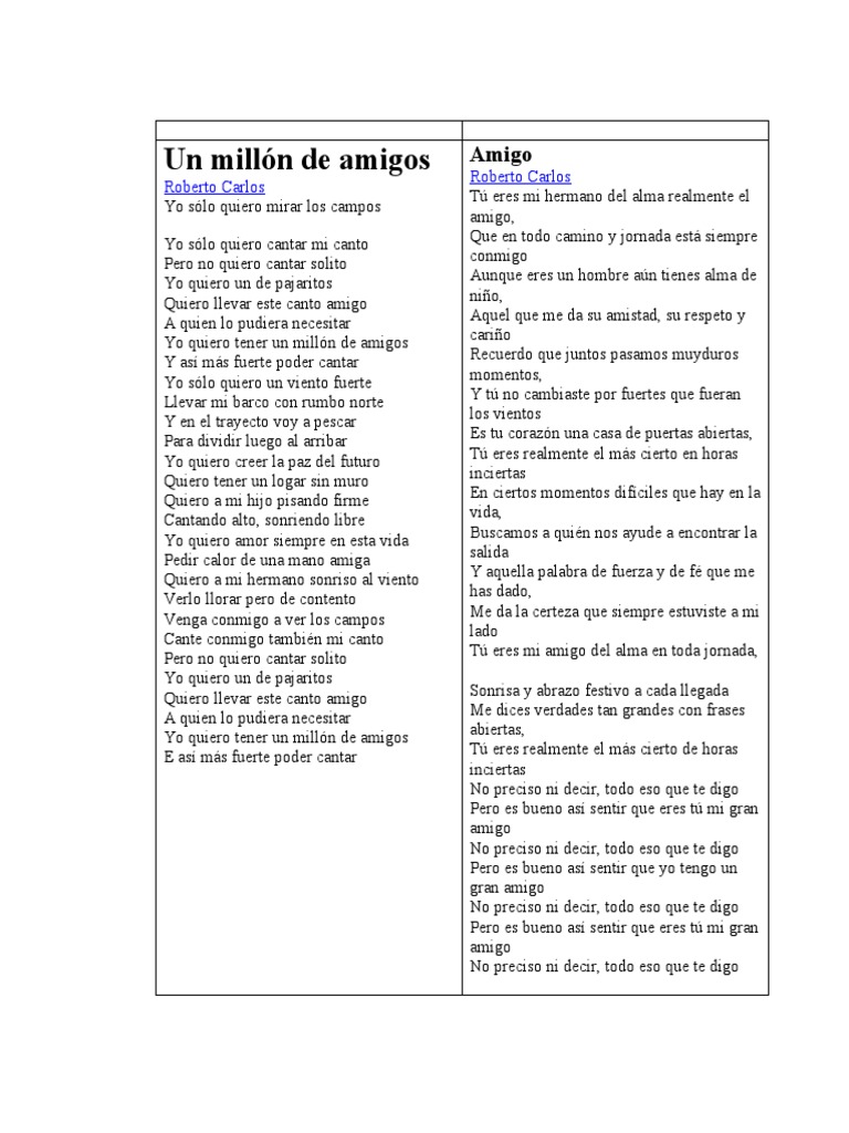 Letra de "Un millón de amigos" | PDF