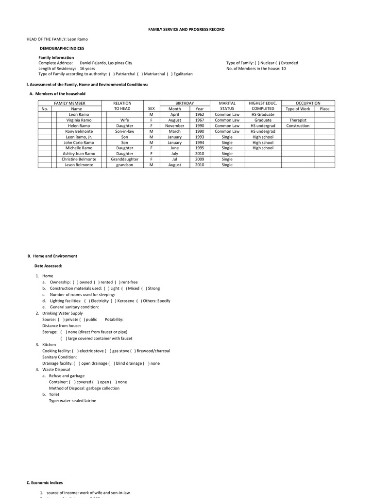 Family Service and Progress Record | PDF