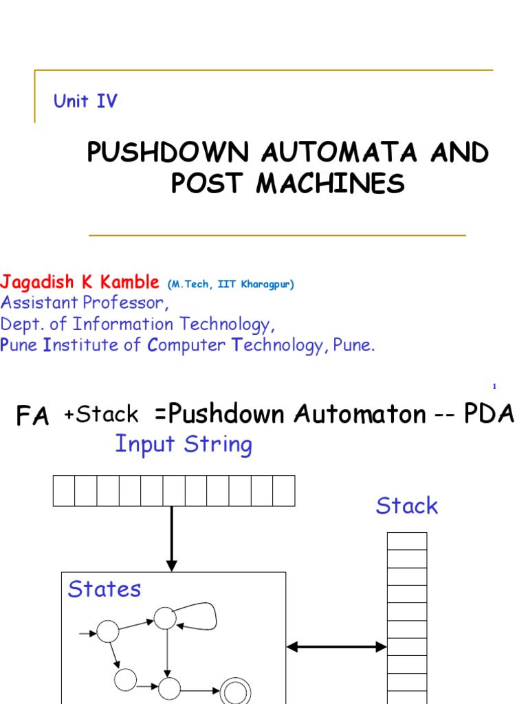 Unit IV PUSHDOWN AUTOMATA AND POST MACHINES | PDF | Automata Theory ... Unit IV PUSHDOWN AUTOMATA AND POST MACHINES | PDF | Automata Theory ...