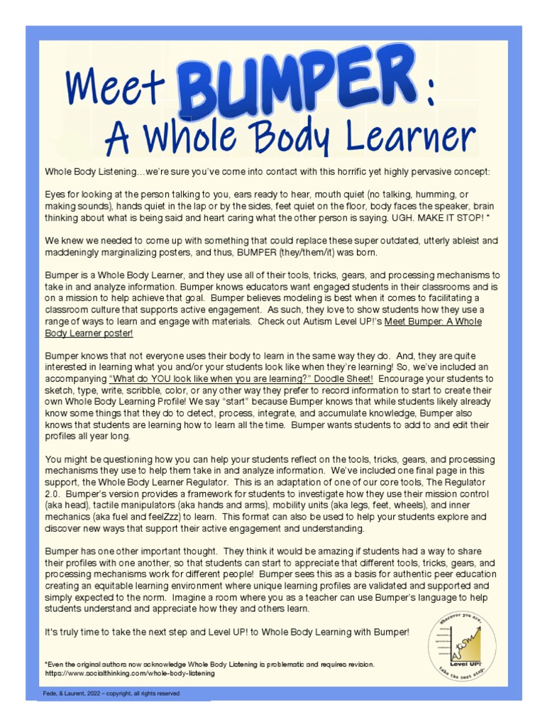 Bumper Whole Body Learner | PDF | Learning | Cognition