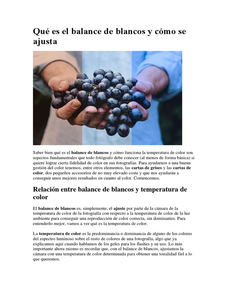 Qué Es El Balance de Blancos y Cómo Se Ajusta | PDF | Balance de color ...