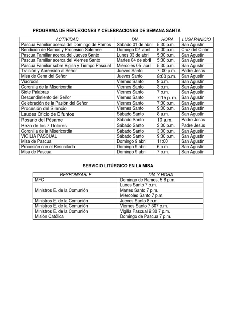 Programa Semana Santa 2023 | PDF | Pascua de Resurrección | Misa (liturgia)