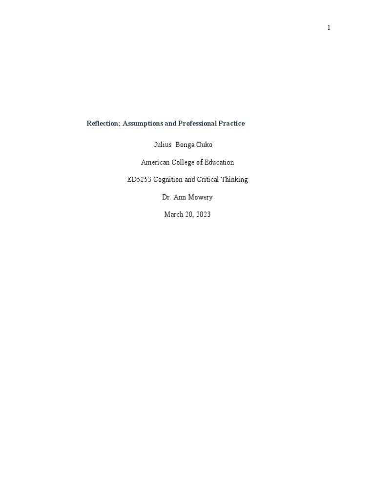 Reflection Assumptions and Proffesional Practice | PDF | Critical Thinking | Thought