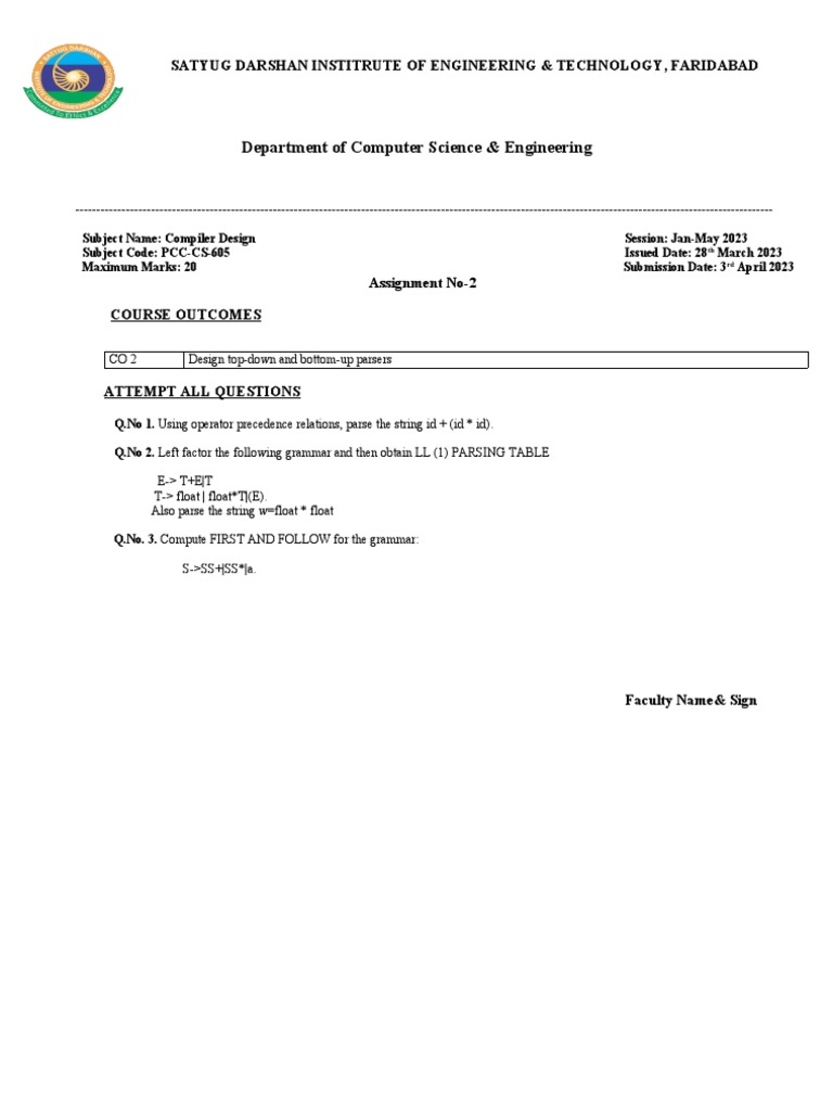 Assignment - 2 Compiler Design | PDF