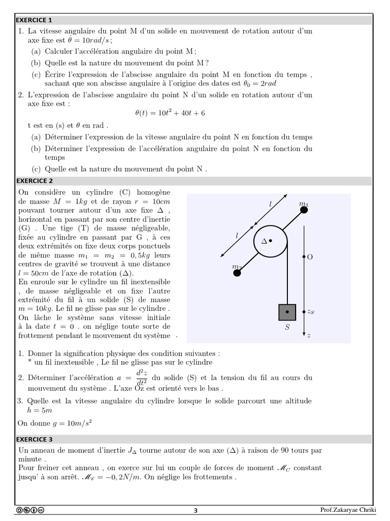 Exercices de mouvement et rotation 2 Bac | PDF | Rotation | Accélération