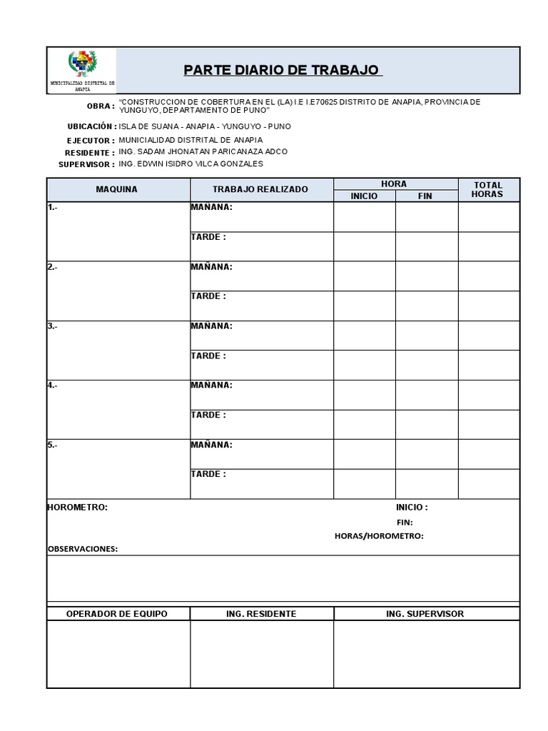 Parte-Diario-de-Maquinaria I.E. 70625 | PDF