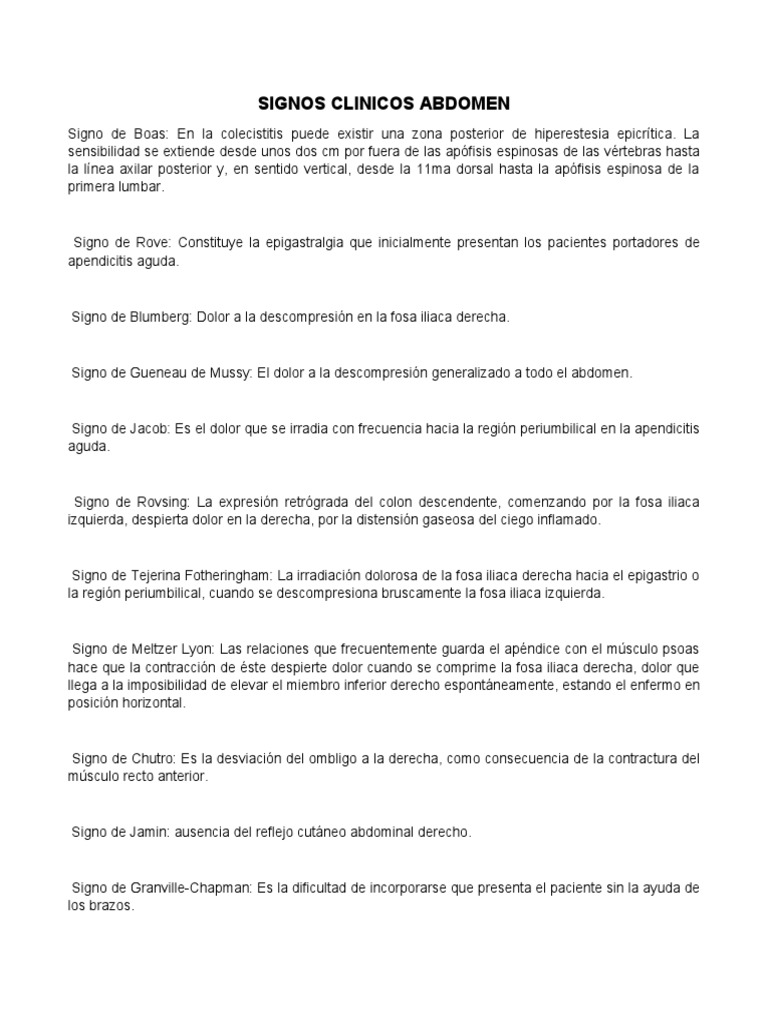 Signos Clinicos Abdomen | PDF | Abdomen | Enfermedades y trastornos