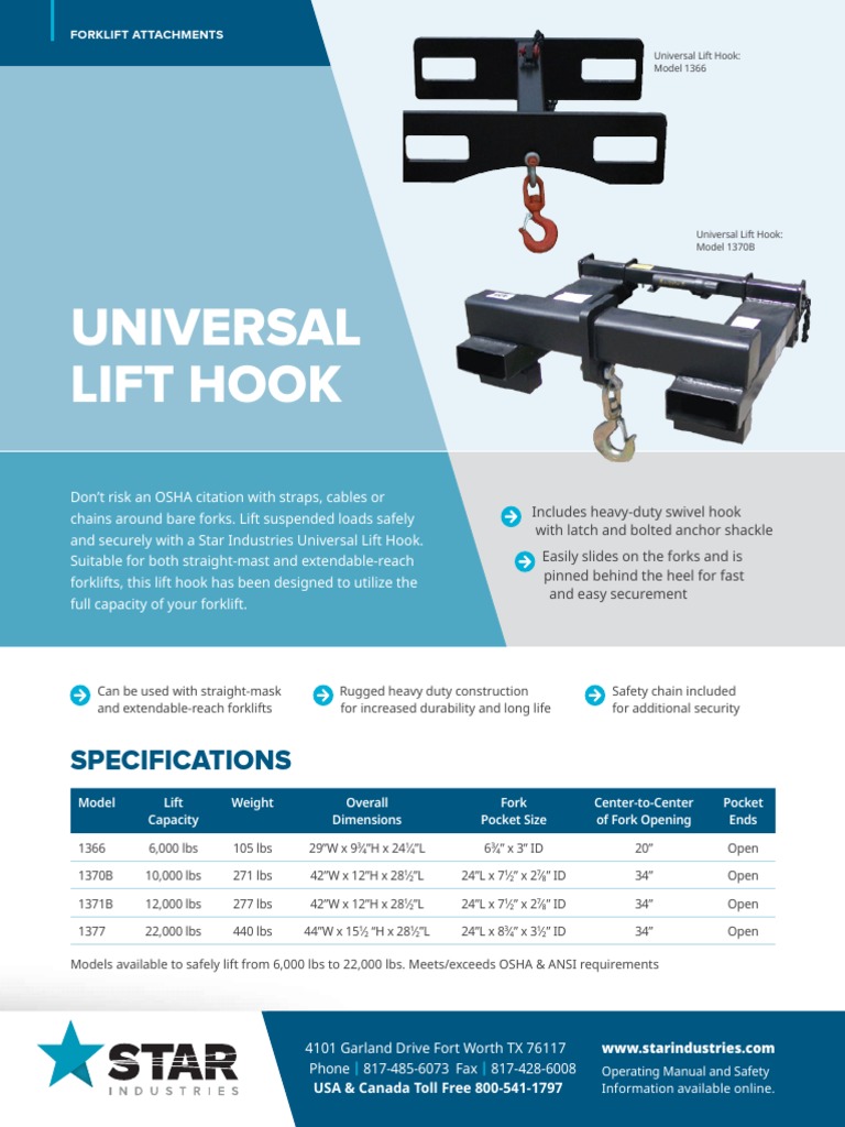 StarIndustries - Forklift Attachments - Universal Lift Hooks | PDF ...
