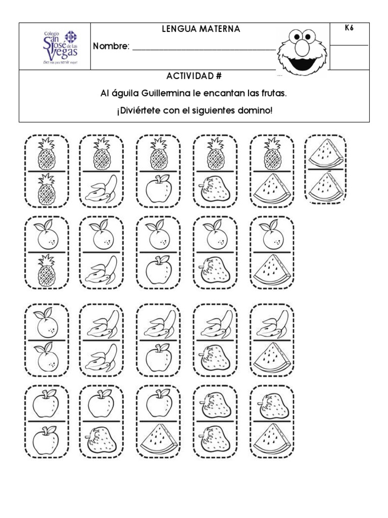 Actividad K6: Dominó de Frutas | PDF | Hogar, jardinería y bricolaje