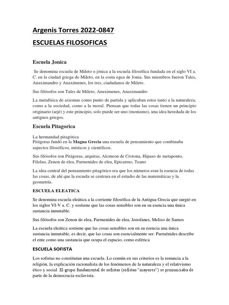 Escuelas Filosoficas | PDF | Platón | Sócrates