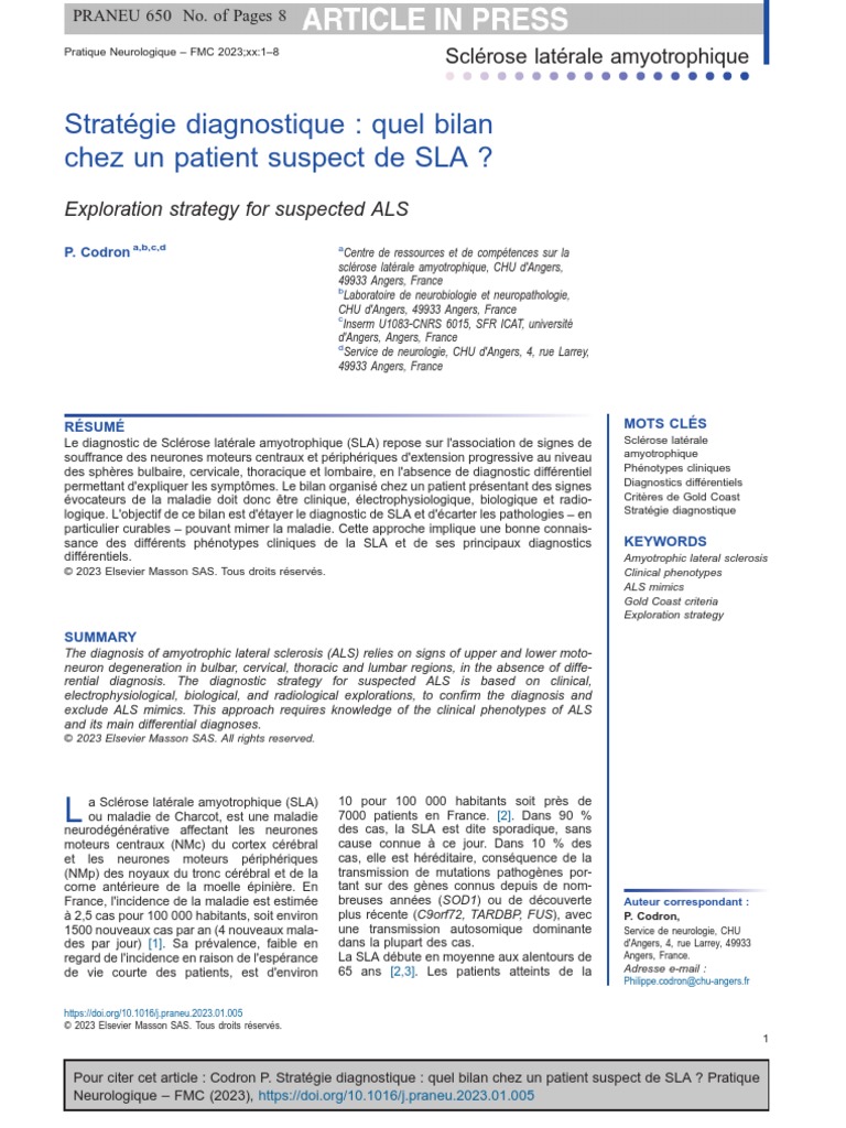 Quel Bilan SLA. | PDF | Épidémiologie | Médecine clinique