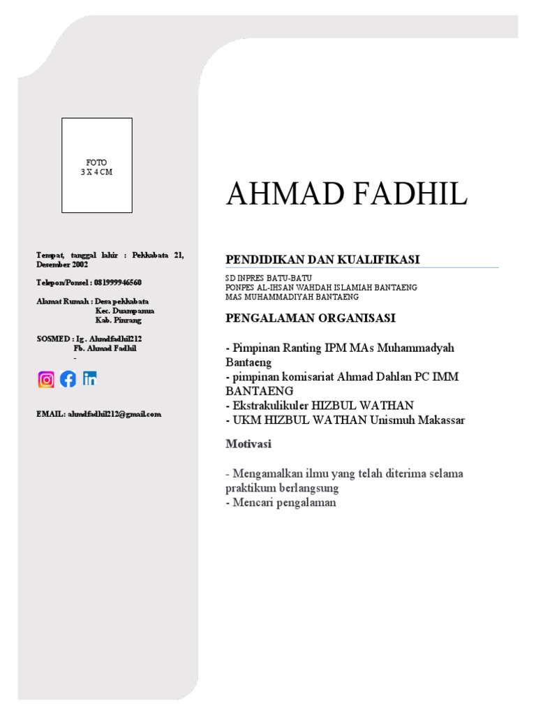 CV Ahmad Fadhil | PDF