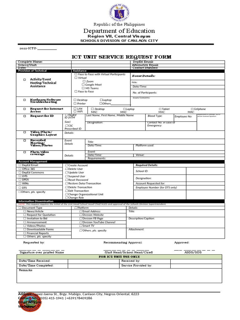 ICT Request Form | PDF | Desktop Computer | Cyberspace